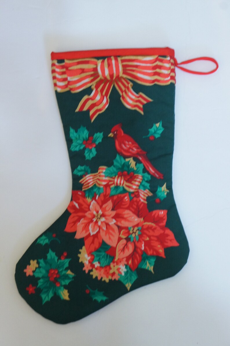 Vintage Handmade Cardinal Print Christmas Stocking Retro Holiday ...