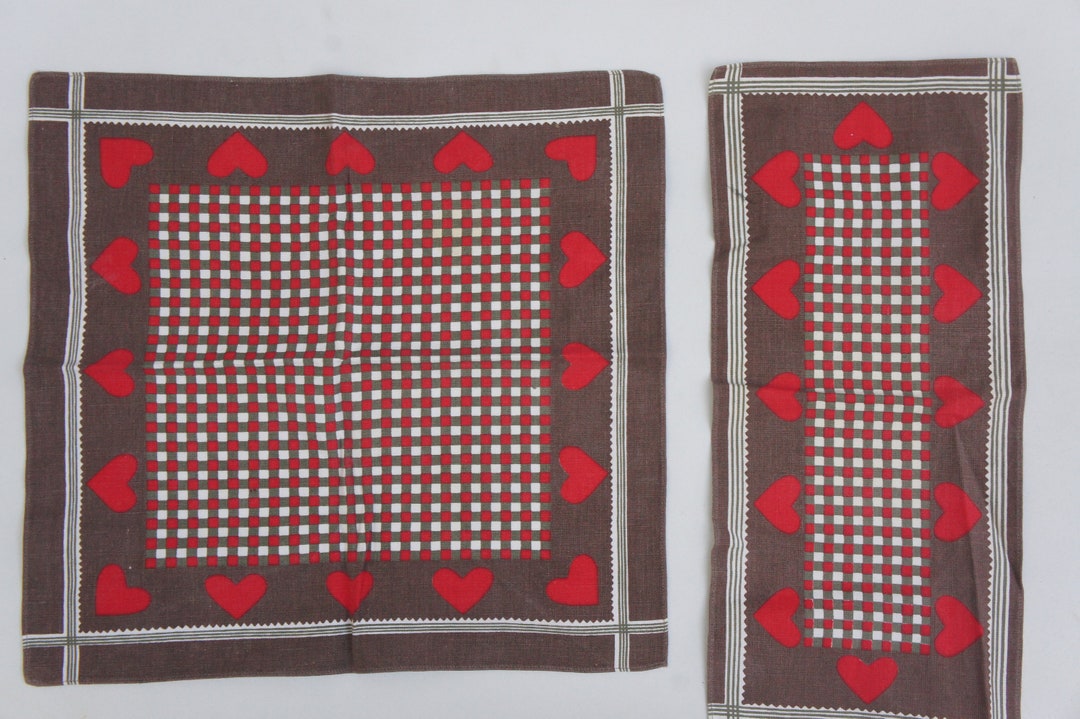Vintage 60s Swedish Heart and Checker Print Table Runner Set ...