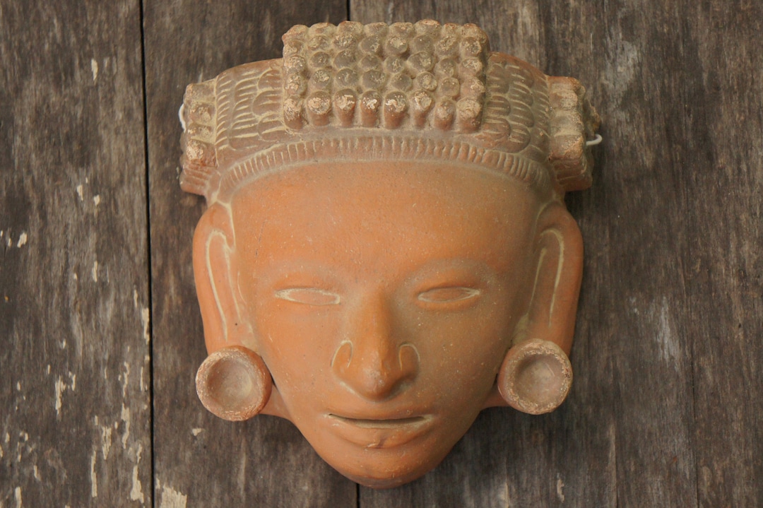 Vintage Large Ceramic Pottery Inca Mask Face Wall Hanging Tribal Ethnic ...