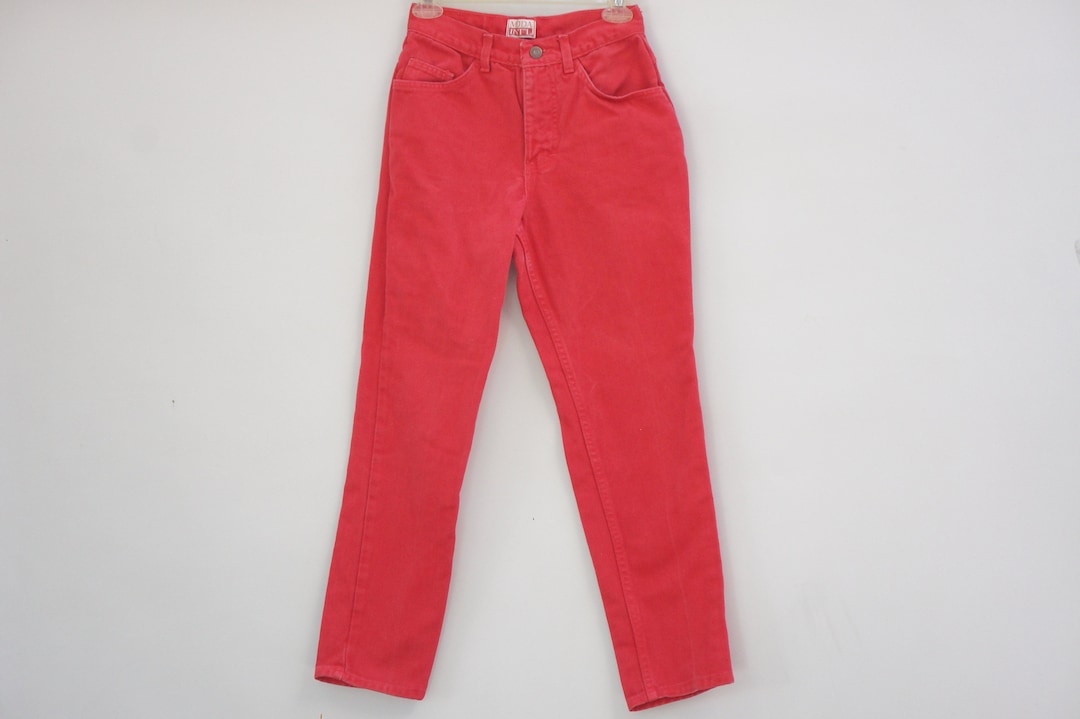 Vintage High Waist Tapered Red Denim Jeans High Rise Pants Trousers - Etsy
