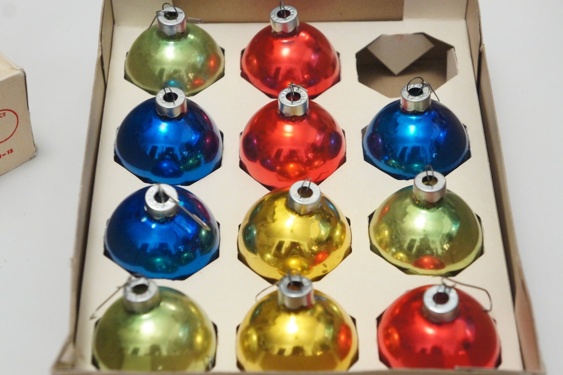 Vintage Box of Mercury Glass Balls Christmas Ornaments by Coby | Etsy