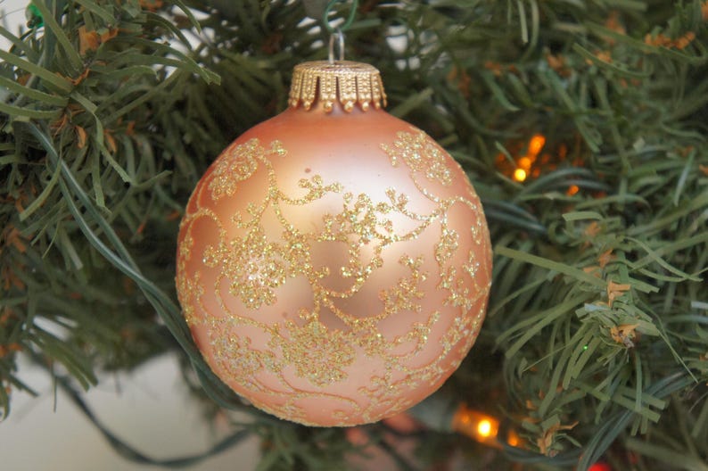 Vintage 90s Pink Satin Mercury Glass Baubles Balls With Glitter Decor ...