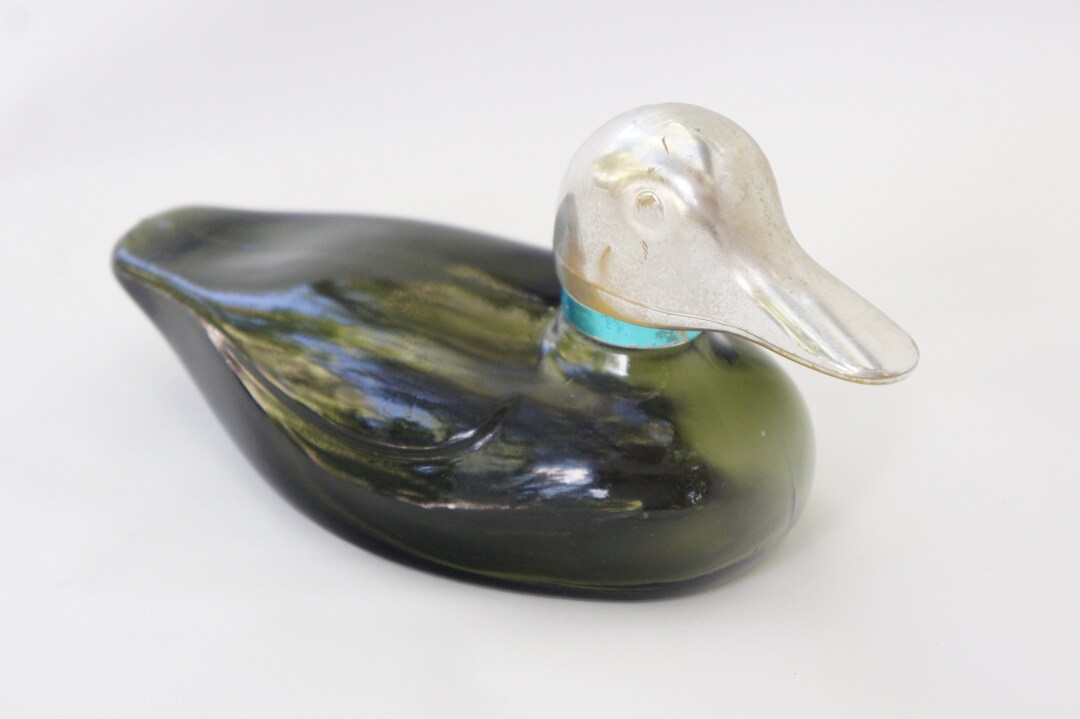 Vintage Avon Green Glass Duck Mallard Perfume Bottle Retro Home Decor ...