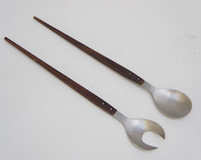 Vintage 60s Teak Handles Fork and Spoon Salad Utensils Servers Mid ...