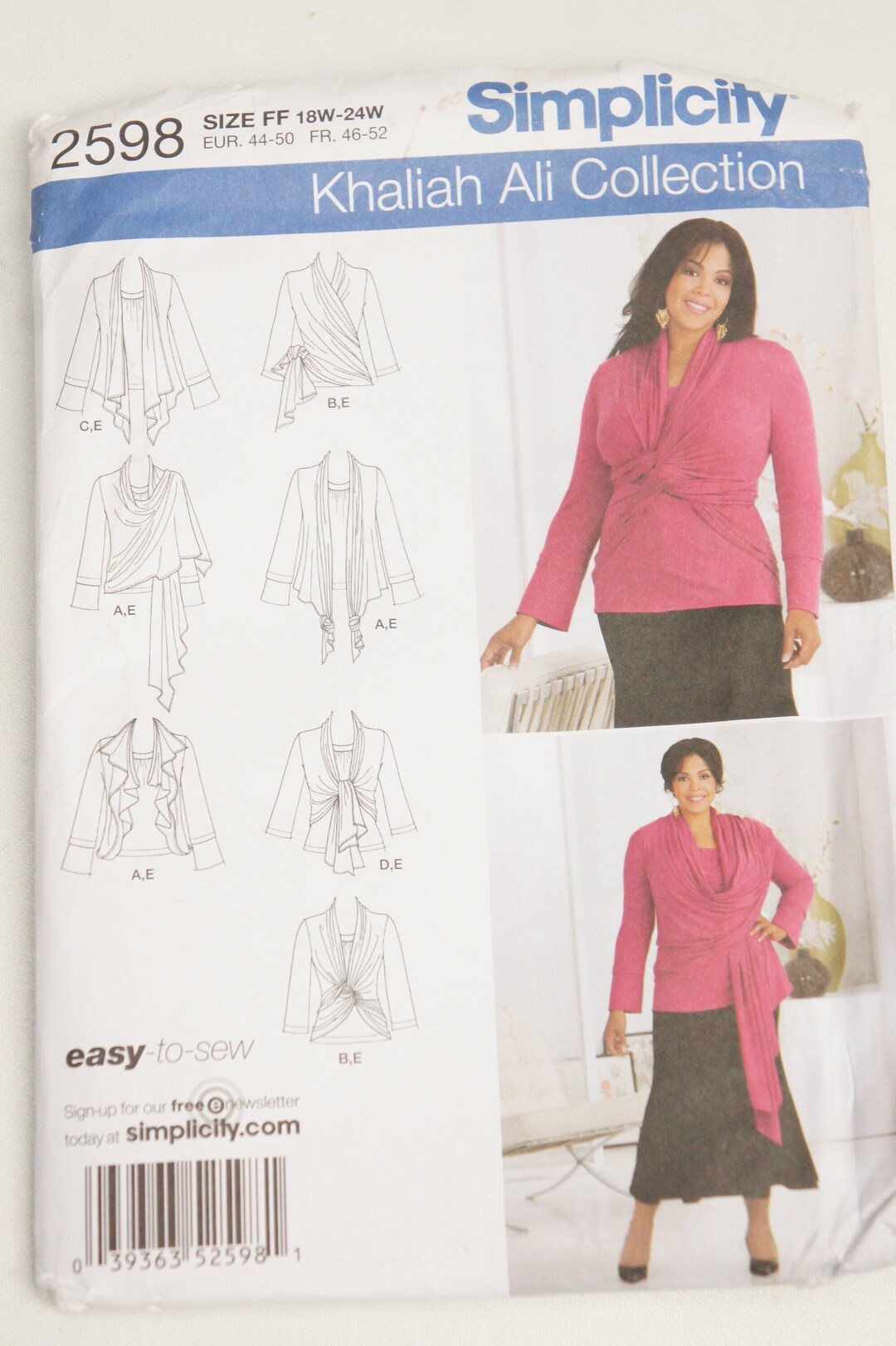2598 Simplicity Khaliah Ali Knit Top and Wrap Cardi Sewing Pattern Size ...