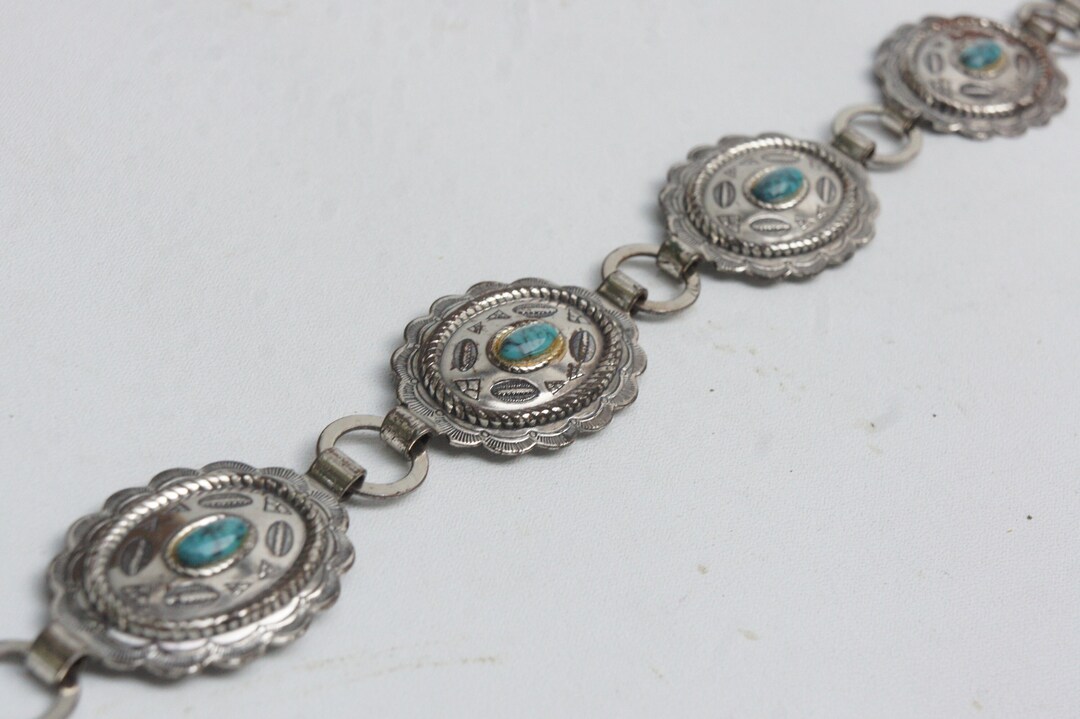 Vintage Metal Concho and Faux Turquoise Belt Tribal Southwestern ...