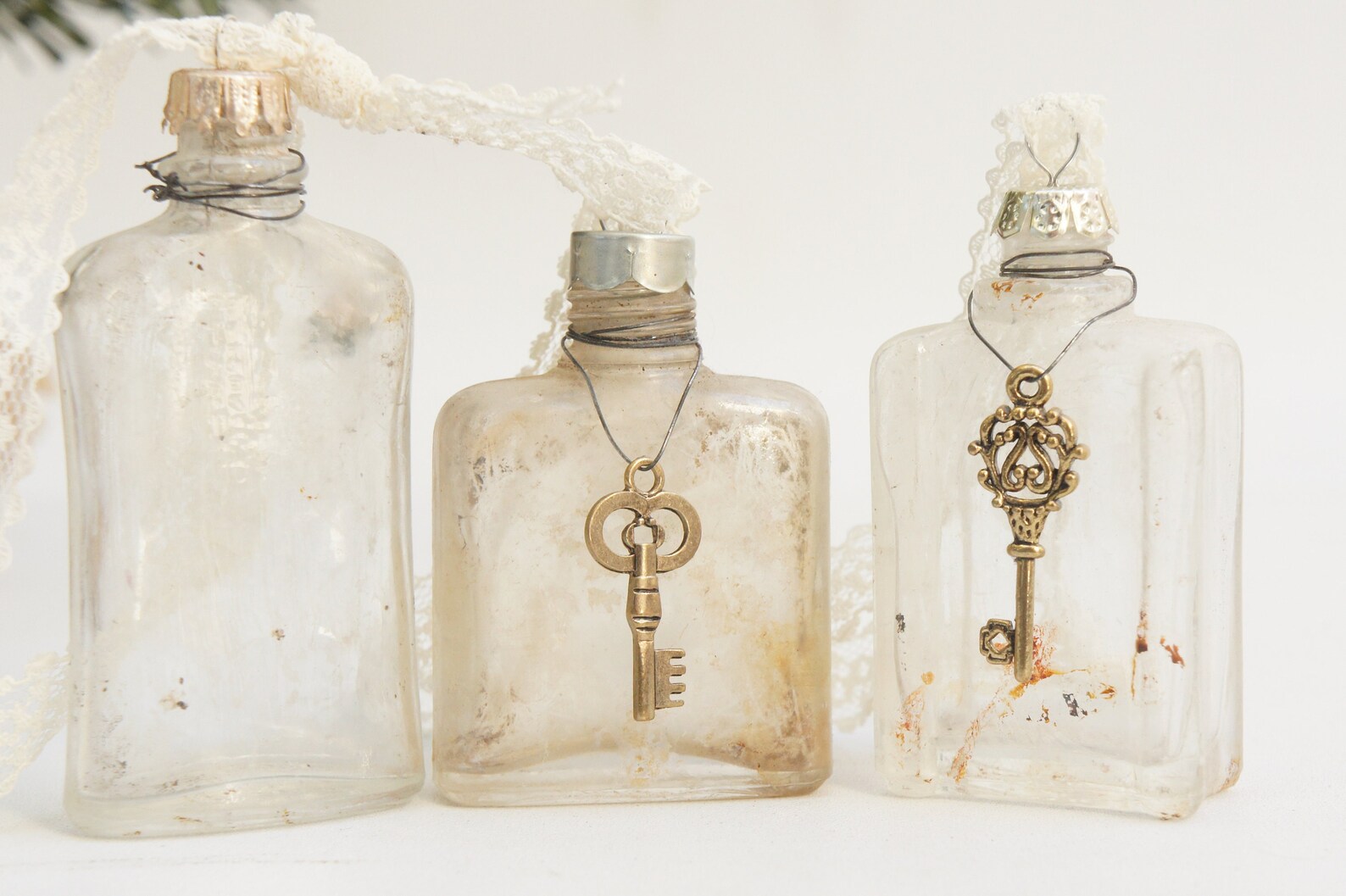 Handmade up Cycled Vintage Bottles Ornaments Shabby Chic Wedding Decor ...