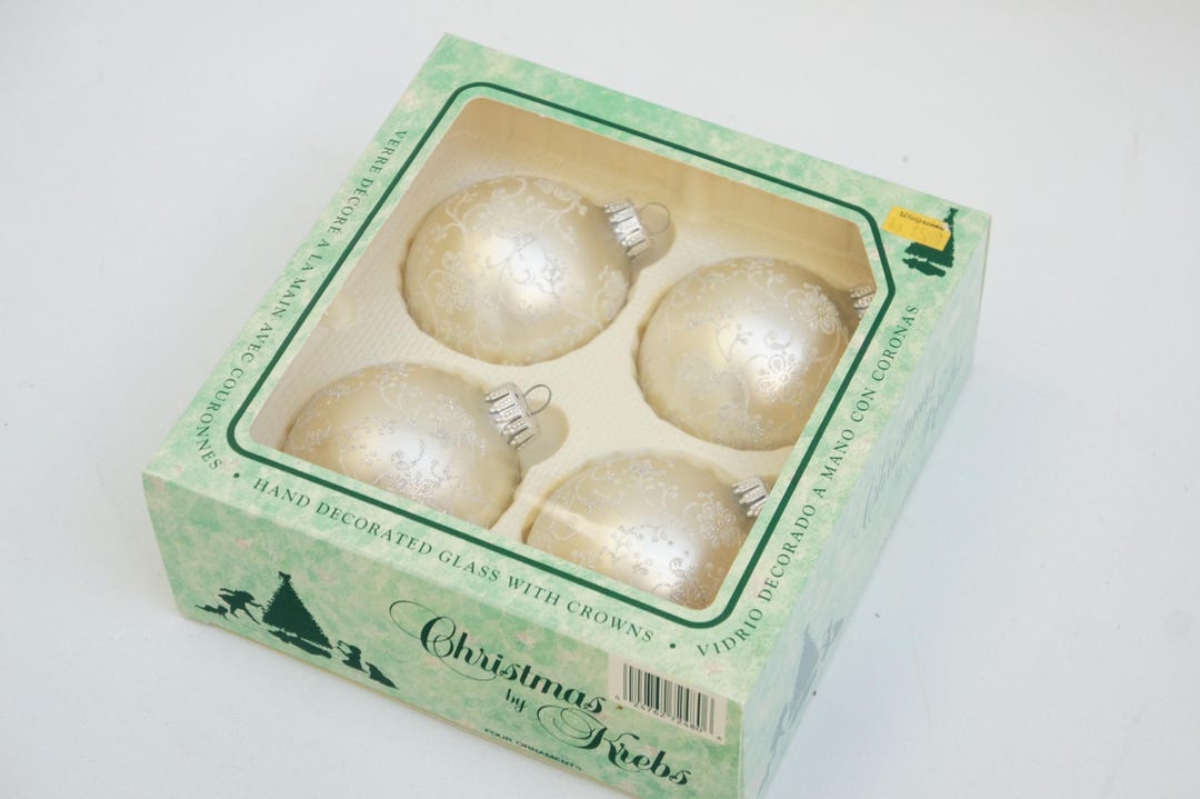 Vintage 90s Pearl White Mercury Glass Baubles Balls With Glitter Decor ...