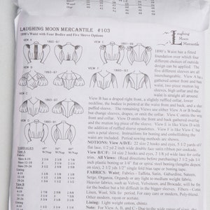 Vintage 90s Victorian 1890's Waist Pattern 103 by Laughing Moon ...