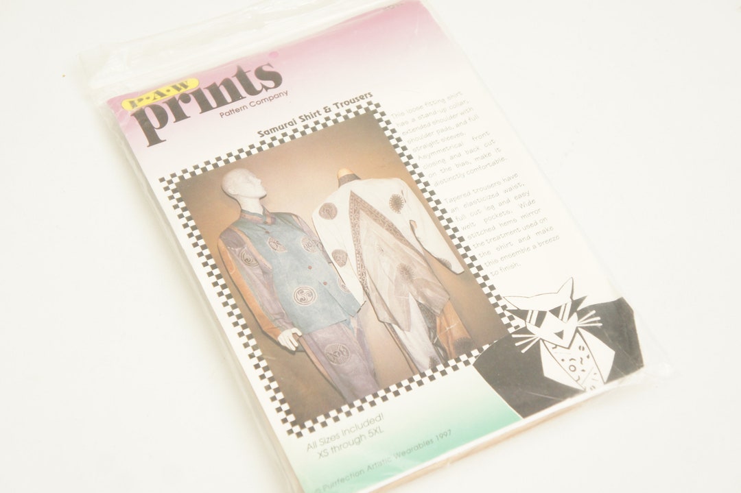 Vintage 90s Paw Prints Sewing Pattern Samurai Shirt & Trousers ...