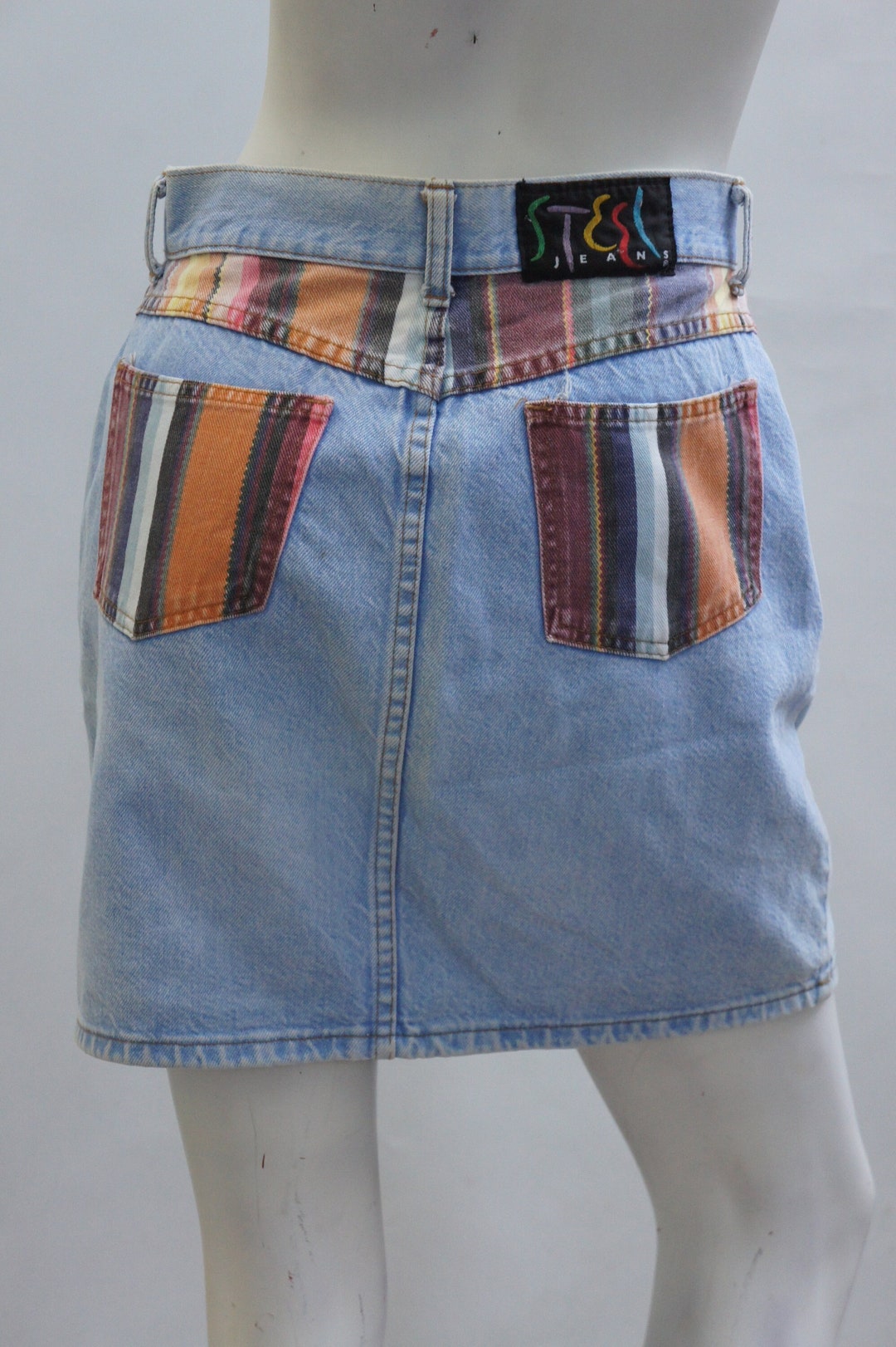 Vintage 90s Jean Mini Skirt With Serape Stripe Pockets by Steel Jeans ...