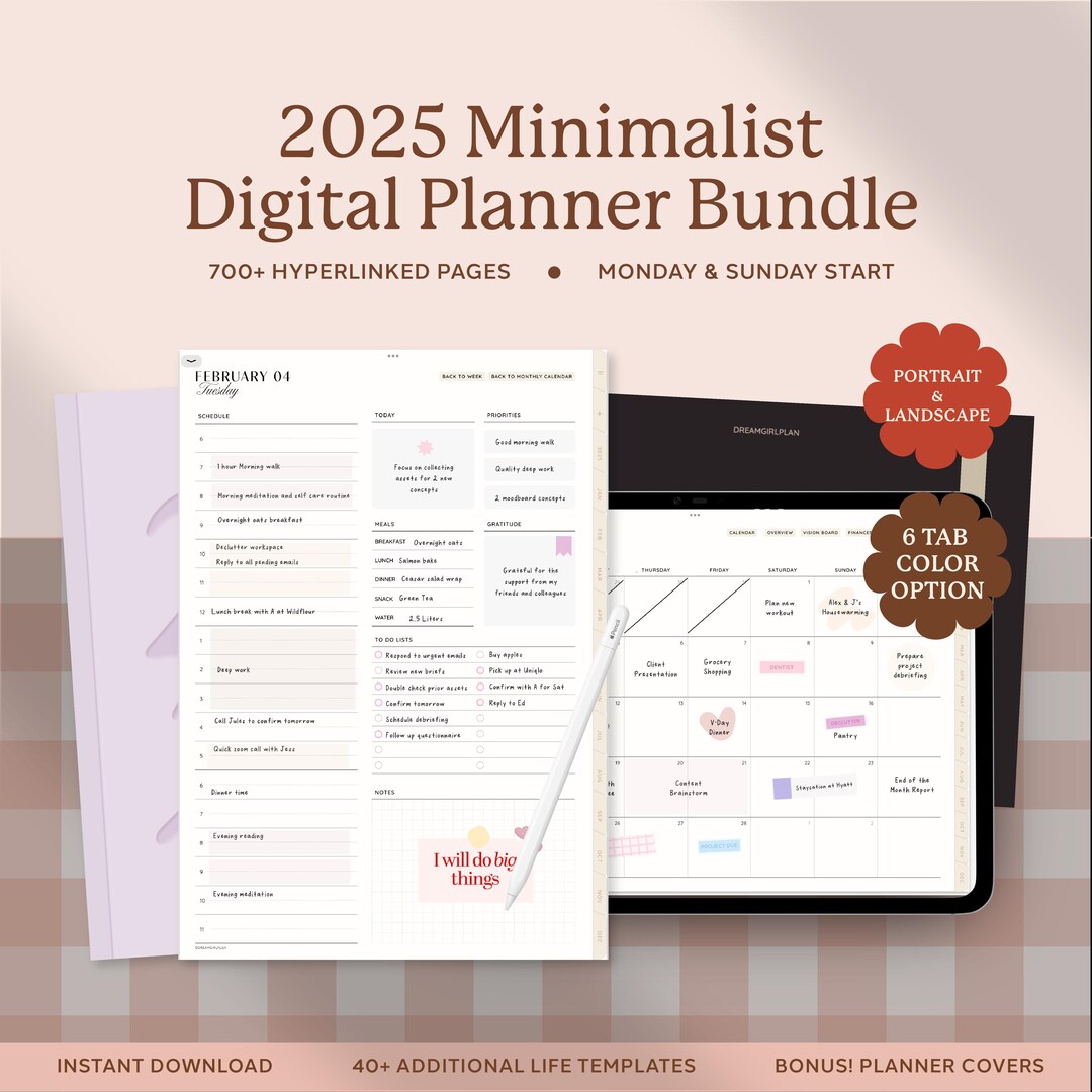 2025 Minimalist Digital Planner Bundle, Landscape Planner, Portrait ...