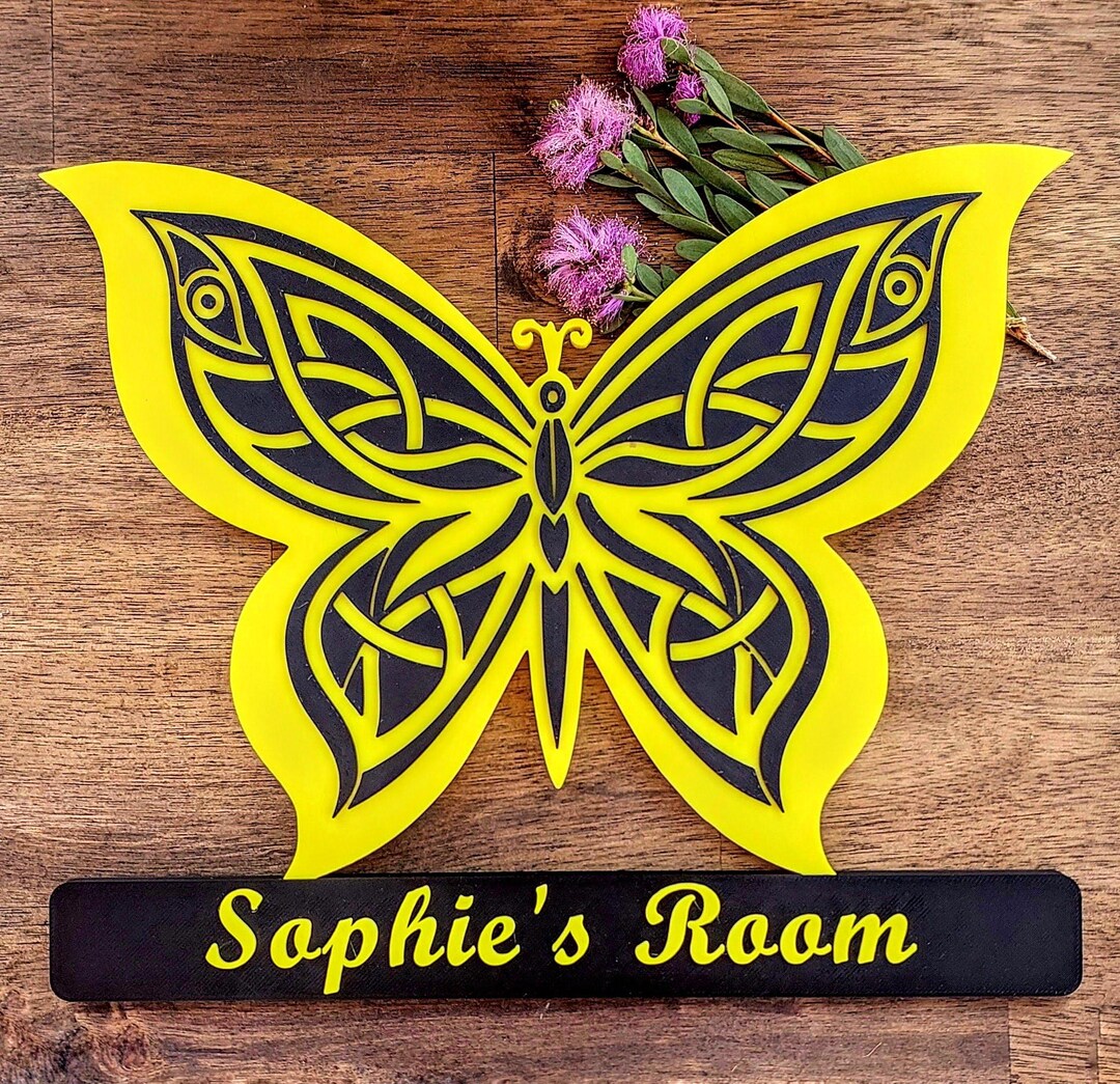 3d-printed Yellow & Black Butterfly Door Sign – Custom Name Plaque for ...