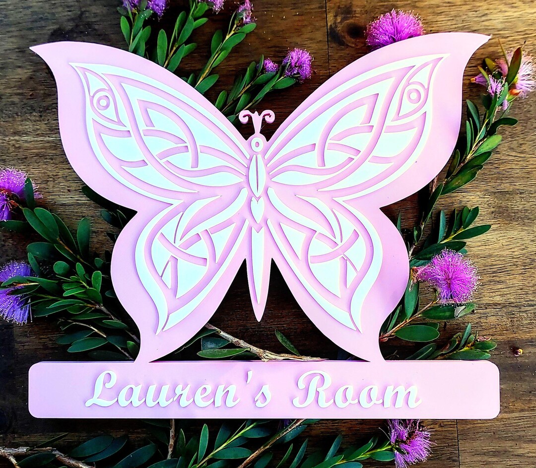 3d-printed Light Pink & White Butterfly Door Sign – Custom Name Plaque ...