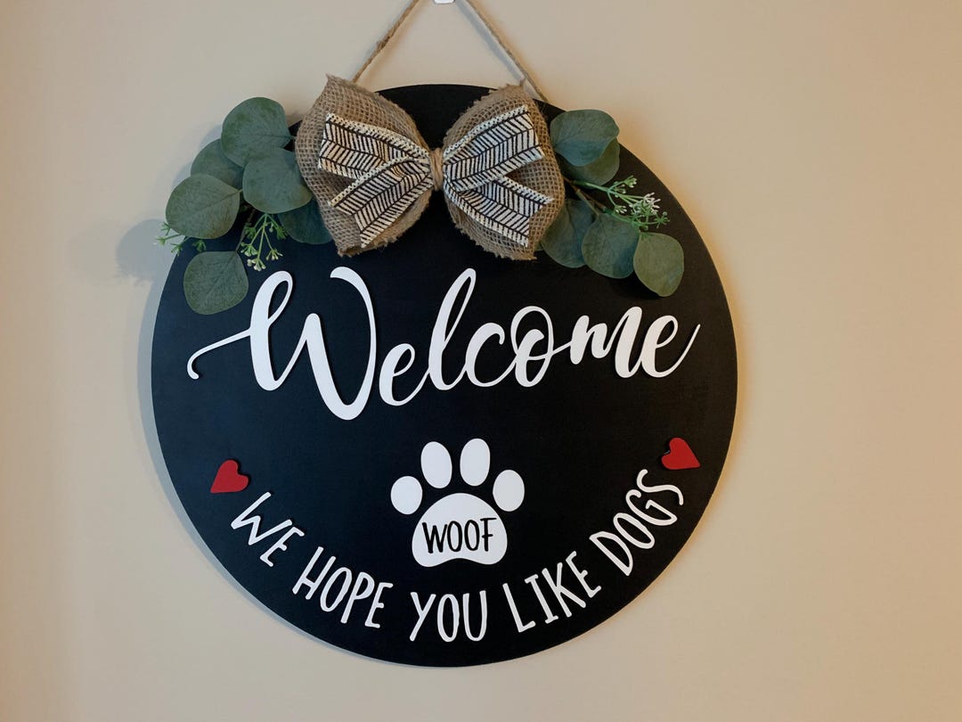 Wood Welcome Dog Door Hanger | Front Door Decor | Front Door Sign | Dog ...