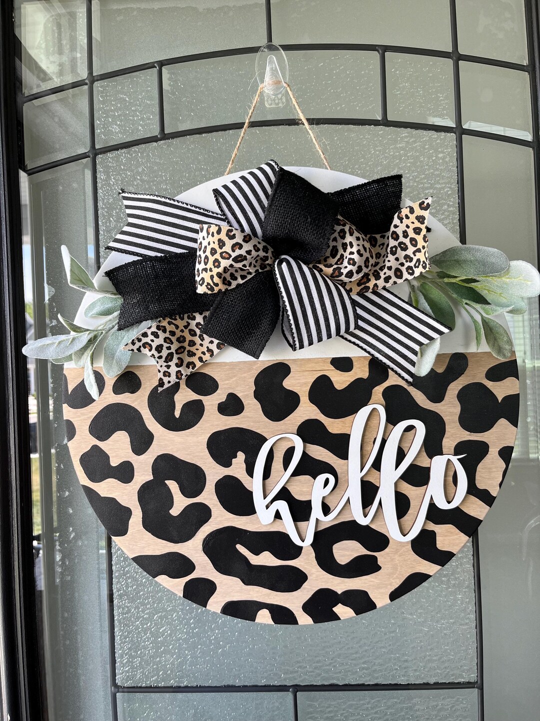 Wood Welcome Leopard Door Hanger Front Door Decor Front Door Sign ...