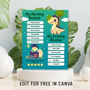 Dinosaur Routine Chart for Kids: Editable Morning & Evening Schedule ...