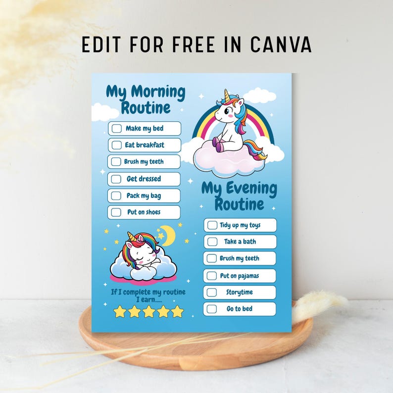 Editable Unicorn Routine Chart for Kids | Toddler Morning and Evening ...