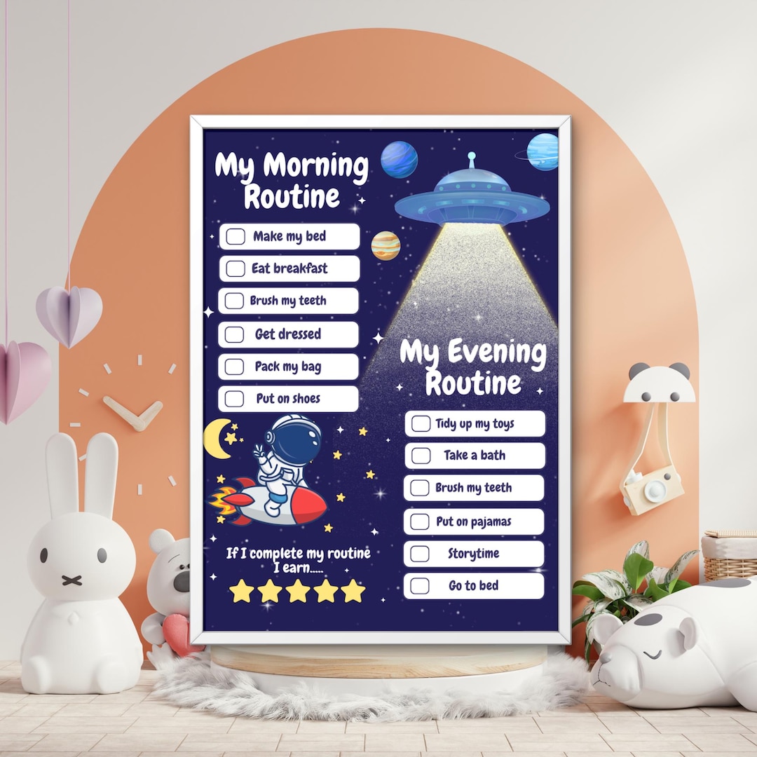 Editable Space Routine Chart for Kids | Morning & Evening Visual ...