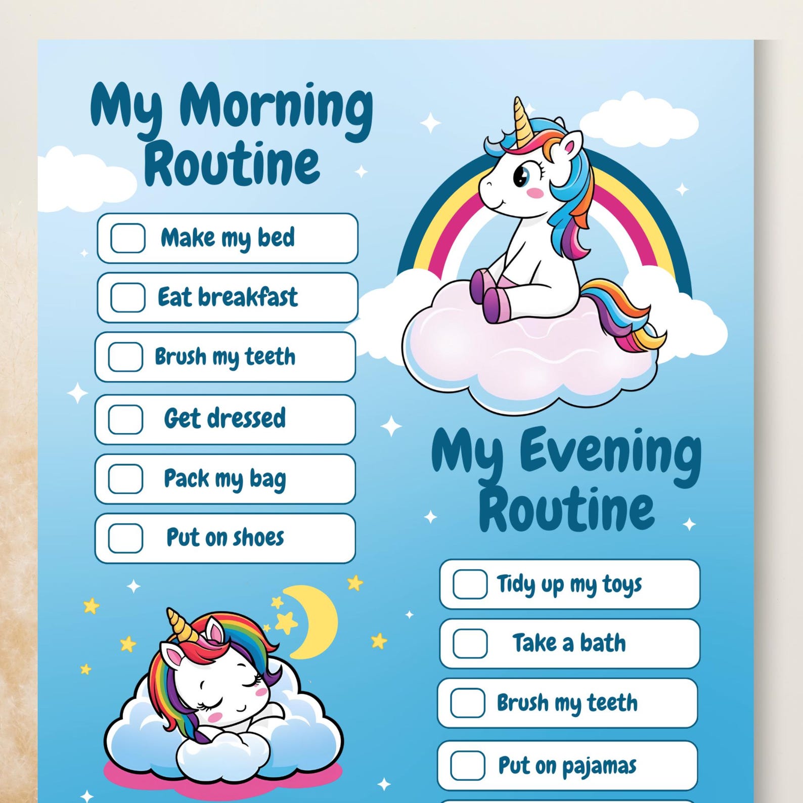 Editable Unicorn Routine Chart for Kids | Toddler Morning and Evening ...