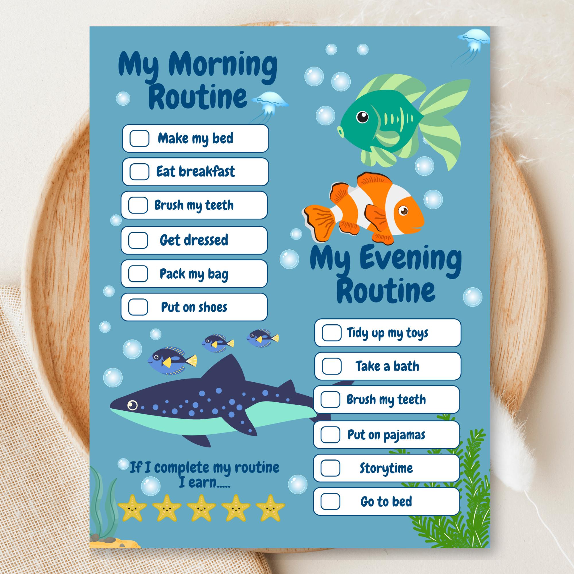 Editable Underwater Routine Chart for Kids | Ocean Morning & Evening ...
