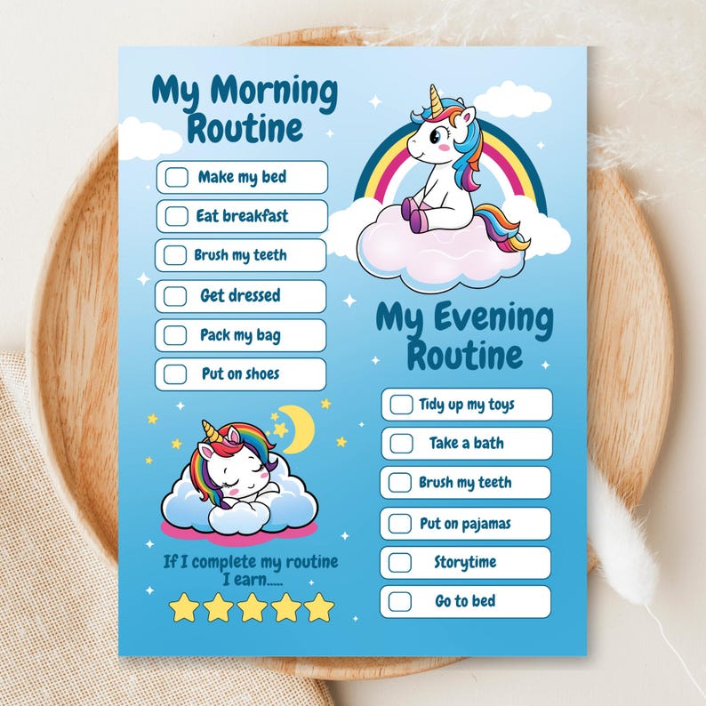 Editable Unicorn Routine Chart for Kids | Toddler Morning and Evening ...