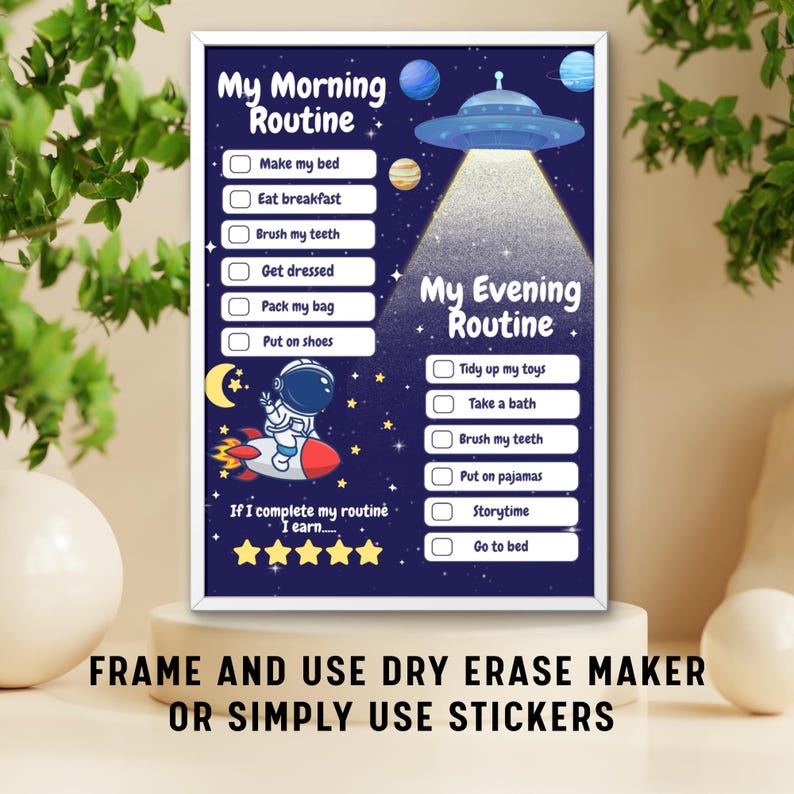 Editable Space Routine Chart for Kids | Morning & Evening Visual ...