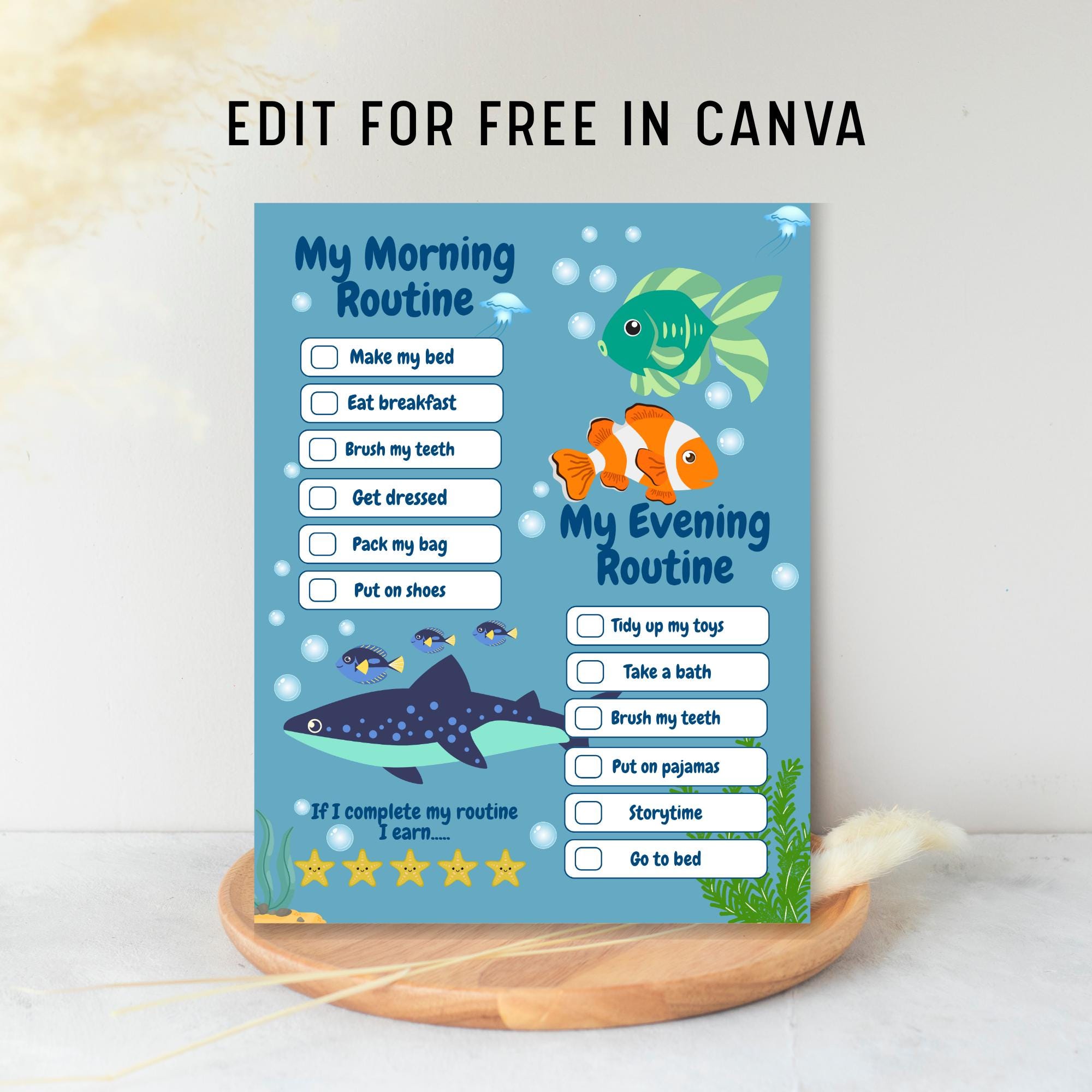 Editable Underwater Routine Chart for Kids | Ocean Morning & Evening ...