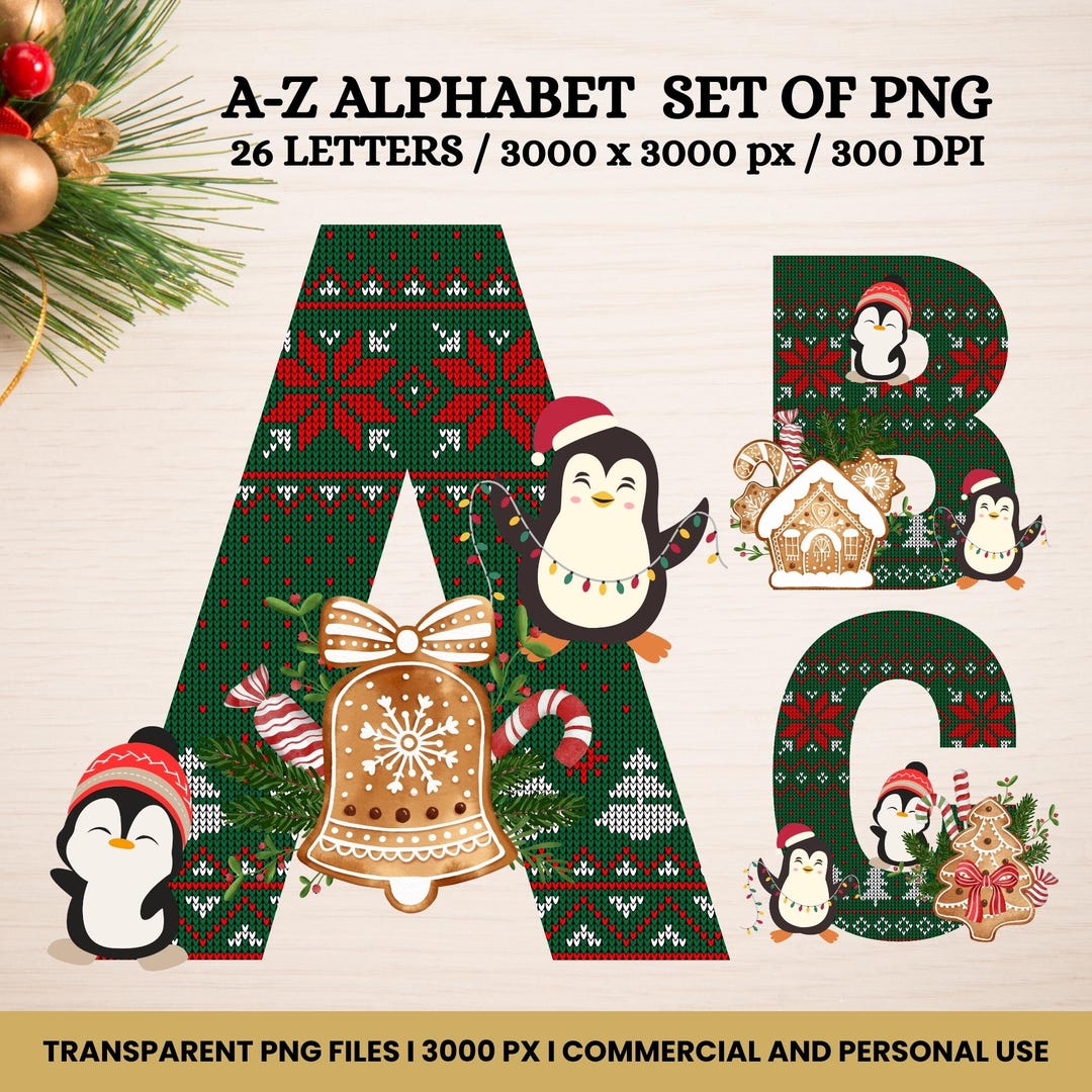 Christmas Alphabet Letters PNG | A–Z Festive Clipart | Penguin Holiday ...