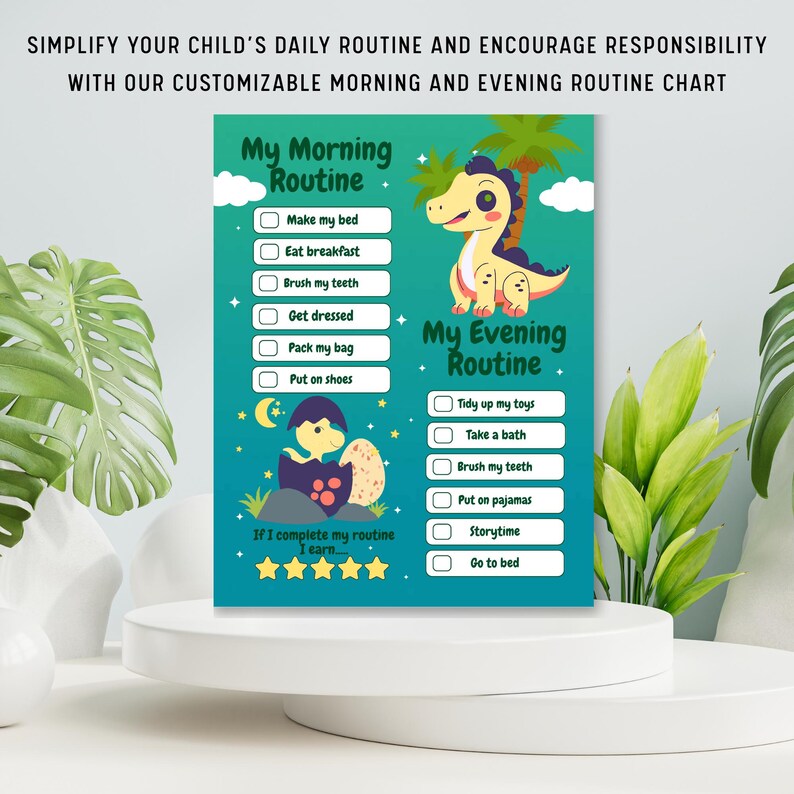 Dinosaur Routine Chart for Kids: Editable Morning & Evening Schedule ...
