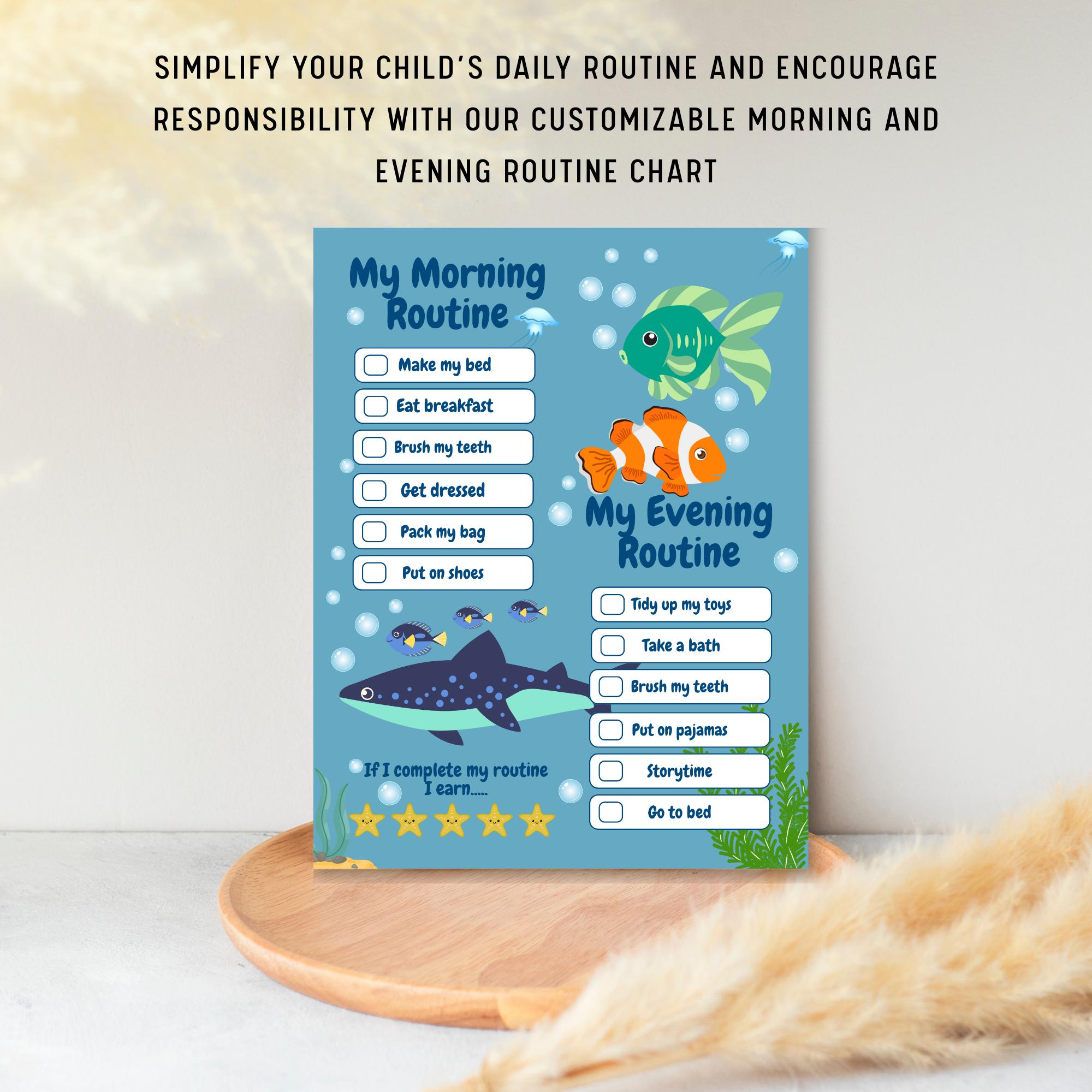Editable Underwater Routine Chart for Kids | Ocean Morning & Evening ...