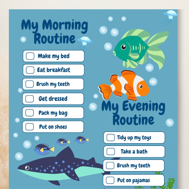 Editable Underwater Routine Chart for Kids | Ocean Morning & Evening ...