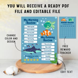 Editable Underwater Routine Chart for Kids | Ocean Morning & Evening ...