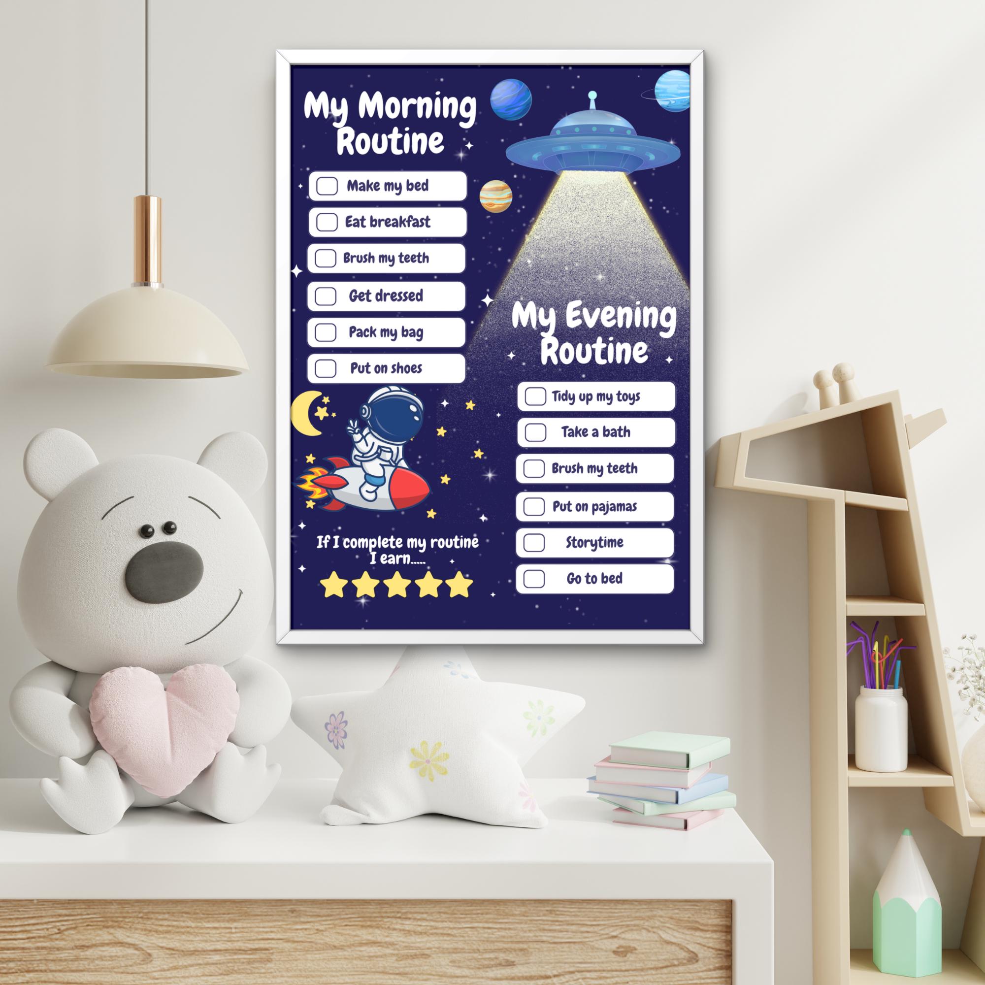 Editable Space Routine Chart for Kids | Morning & Evening Visual ...