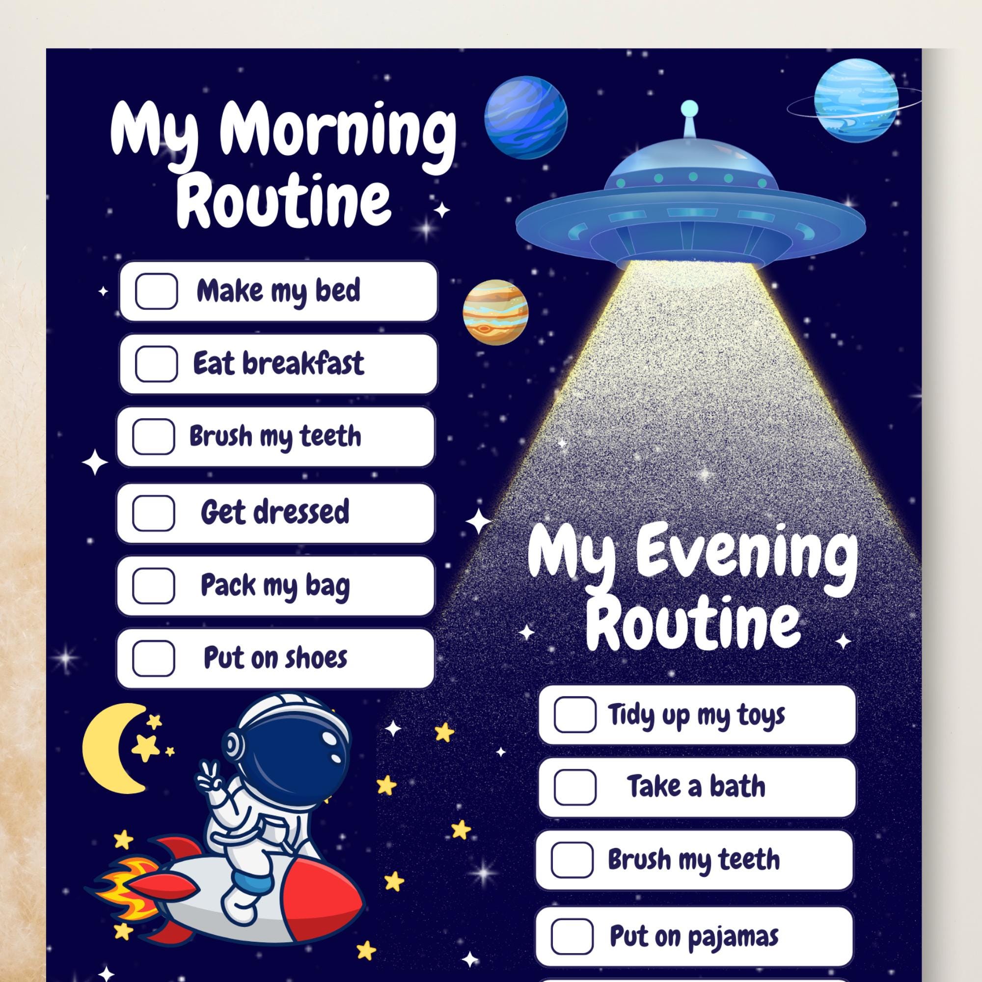 Editable Space Routine Chart for Kids | Morning & Evening Visual ...