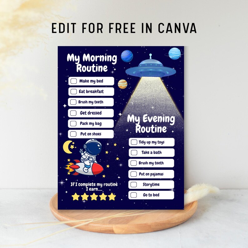 Editable Space Routine Chart for Kids | Morning & Evening Visual ...