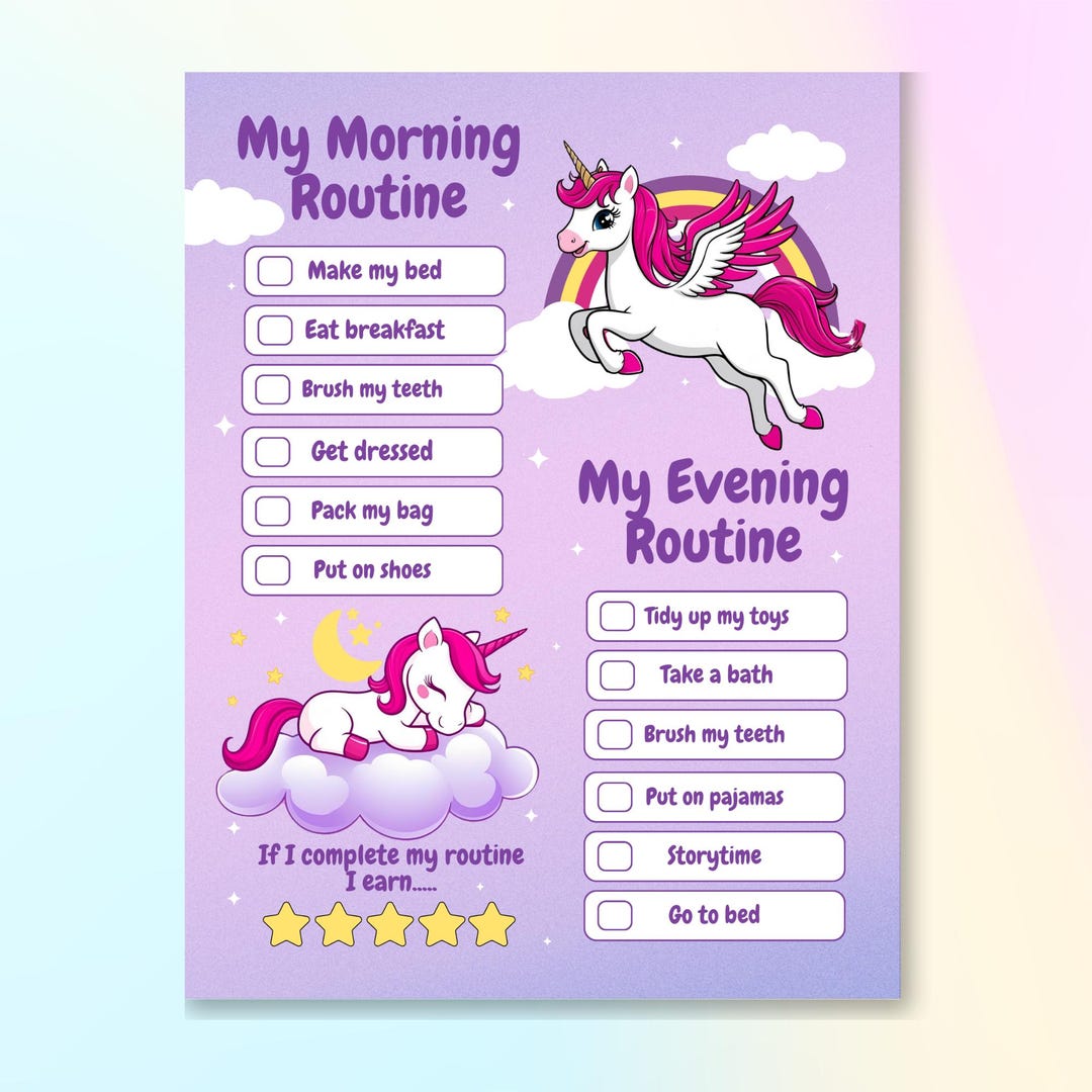 Editable Unicorn Routine Chart for Kids – Morning & Evening Schedule ...
