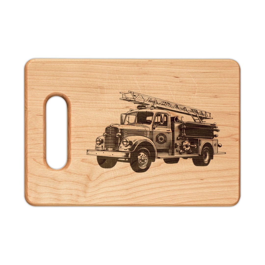 Vintage Fire Truck Engraved Wooden Cutting Board | Firefighter Kitchen ...