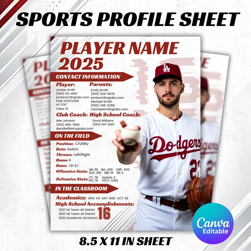 Softball Player Profile Template - Etsy