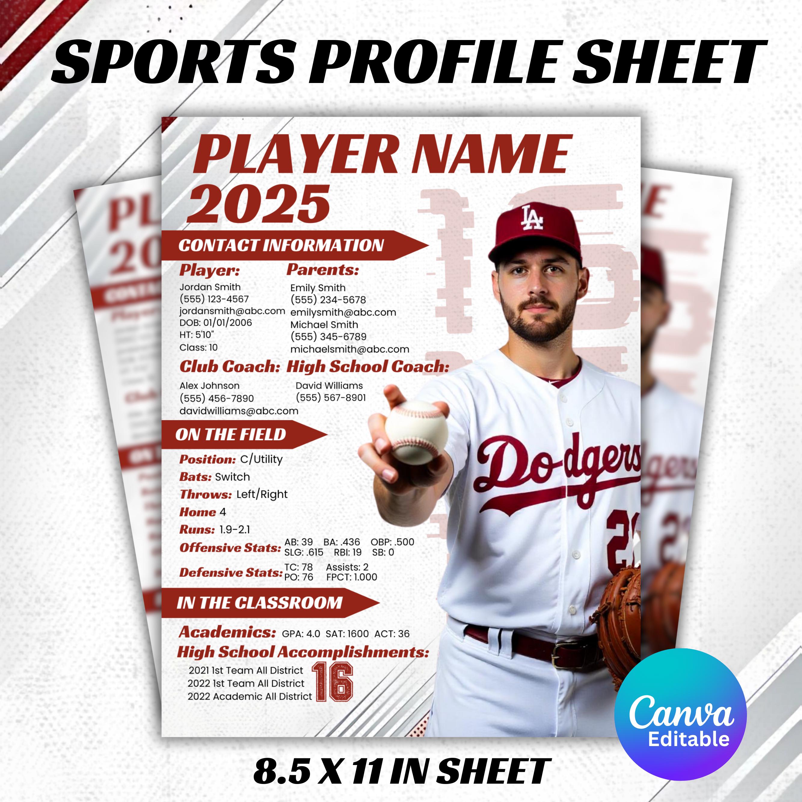 Sports Profile Sheet Template, Athlete Profile Sheet Resume, College ...