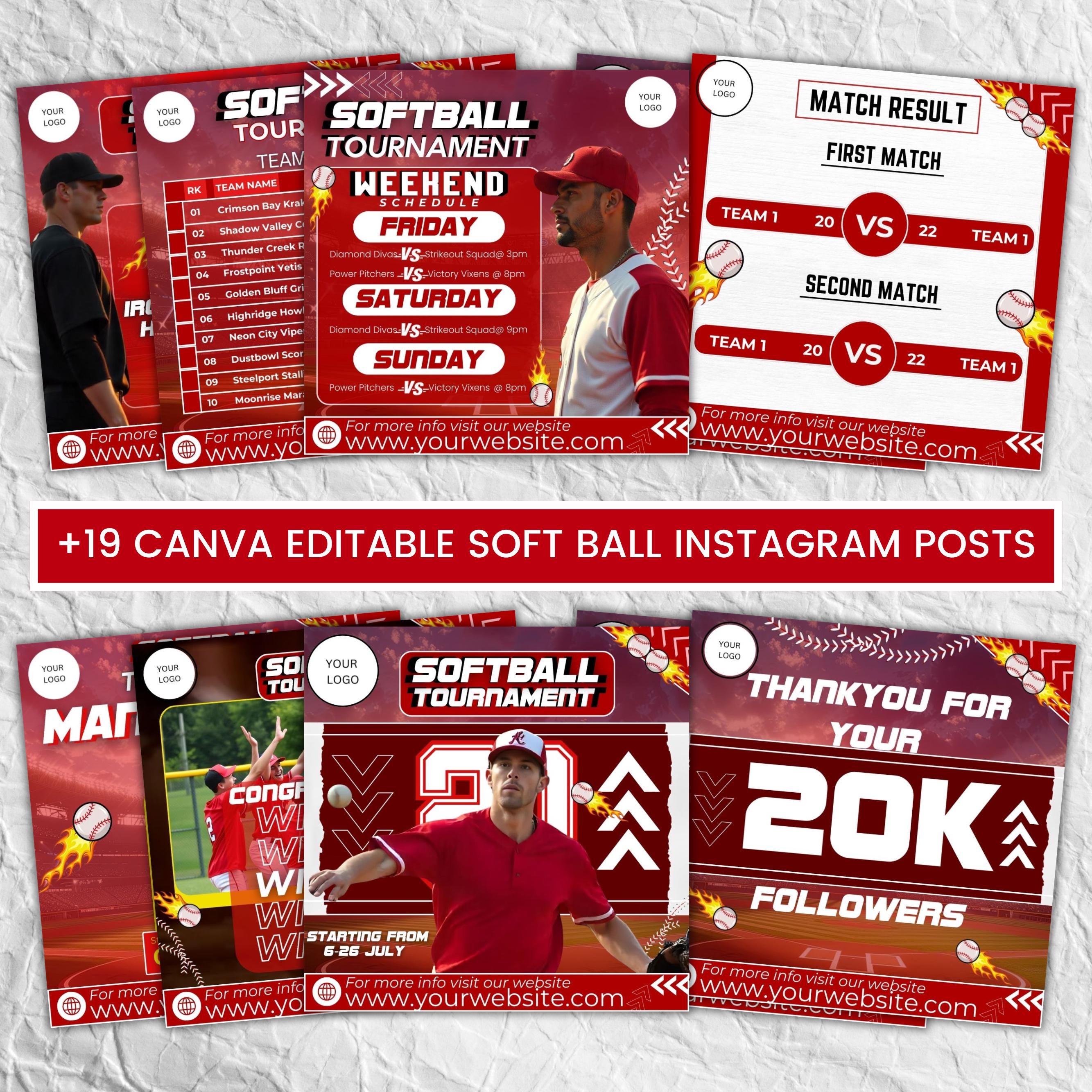 Softball Instagram Post Template, Canva Softball Templates, Softball ...