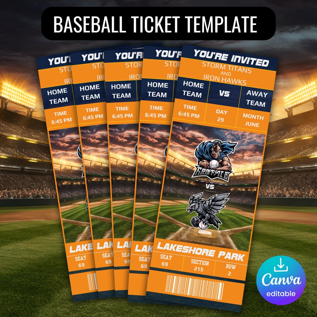 Baseball Game Ticket, Printable Baseball Ticket, Custom Baseball ...