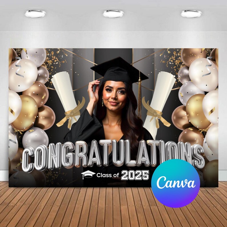 Graduation Backdrop Bundle, 4 Editable Graduate Backdrops, Canva Grad ...