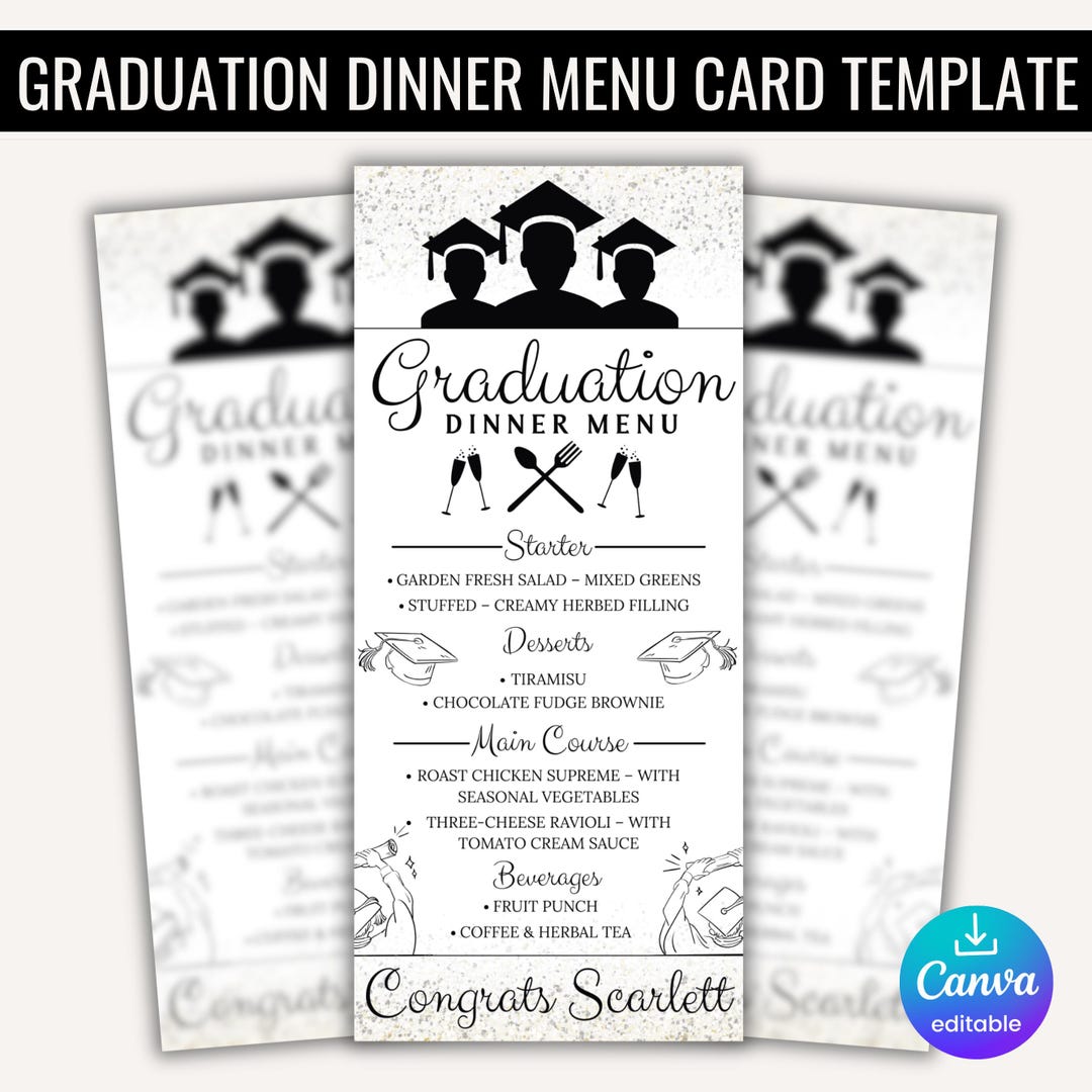 Graduation Dinner Menu Card Template Minimalistic, Graduation Party ...