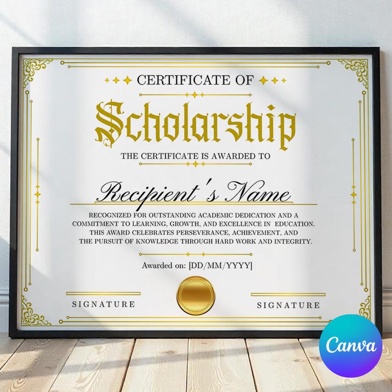 Editable Scholarship Award Template, School Award Certificate ...