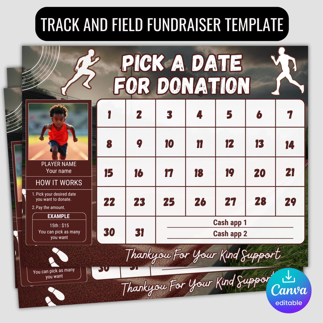 Editable Track and Field Football Fundraiser Calendar Pick a Date ...