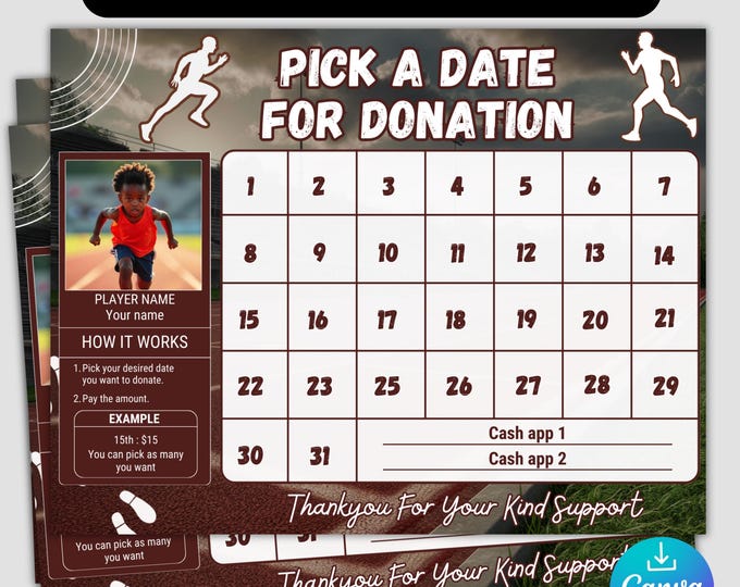 Editable Track and Field Football Fundraiser Calendar Pick a Date ...