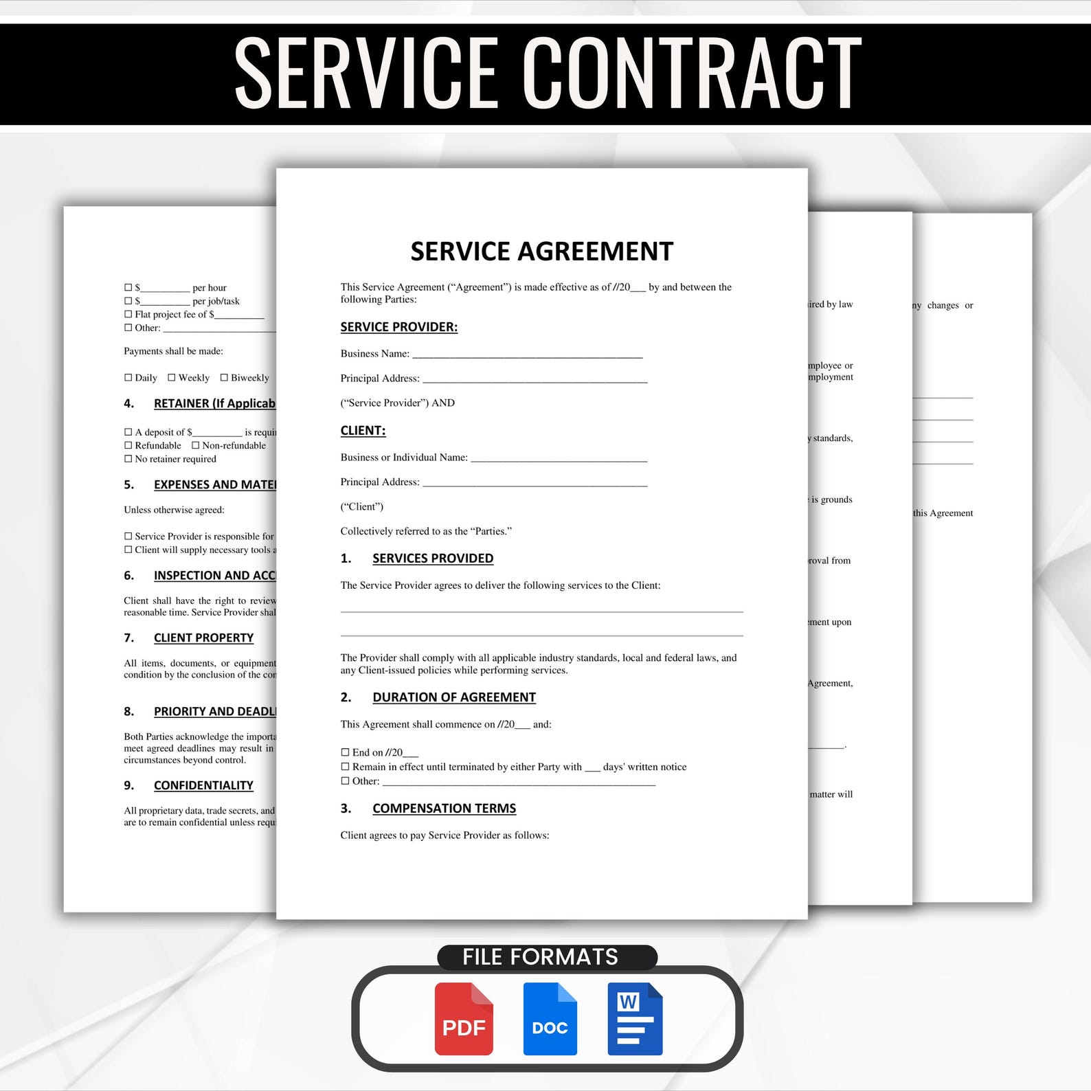 Service Contract Templates, Printable Service Contract Agreement, 4 ...
