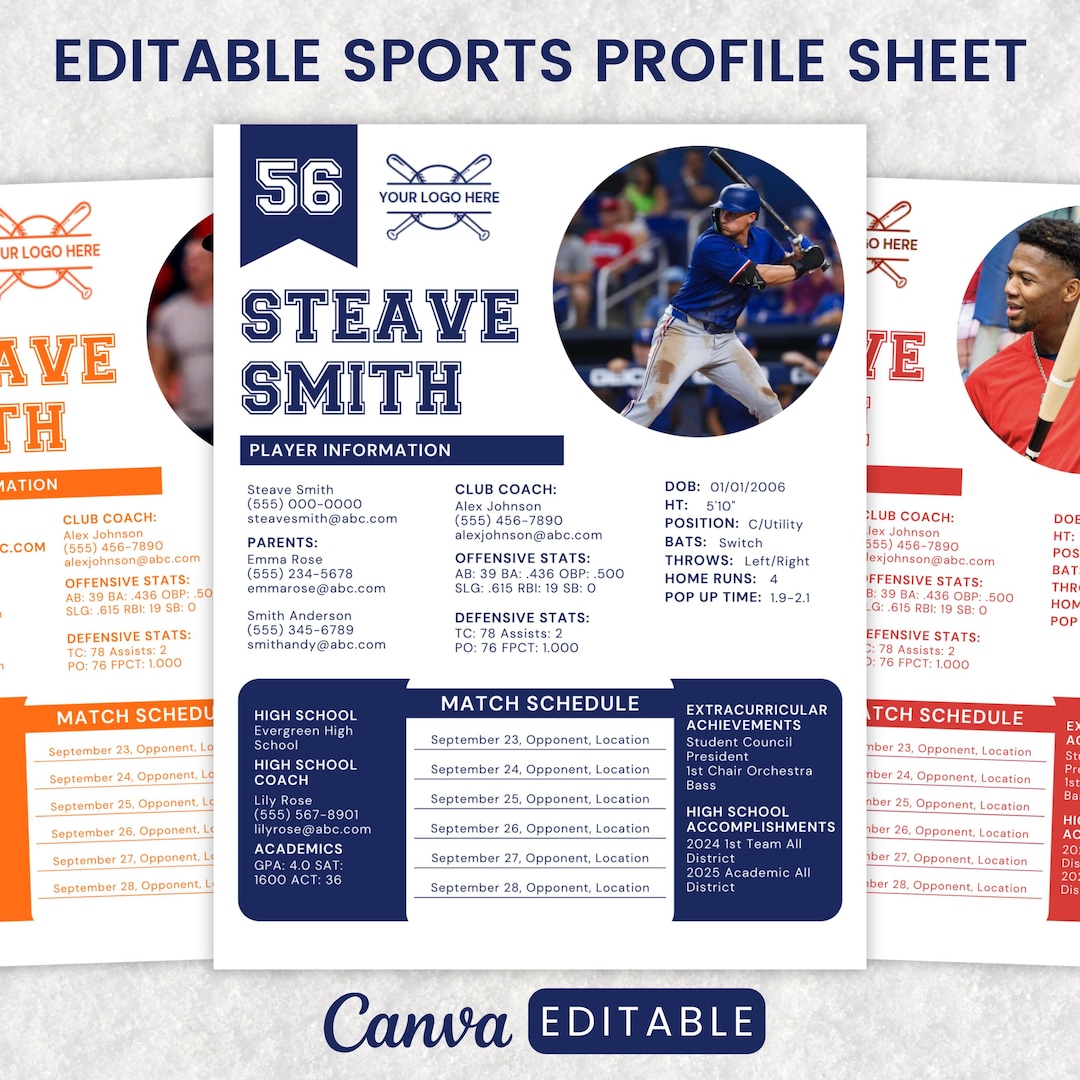 Sports Profile Sheet Template, Athlete Profile Sheet Resume, College ...