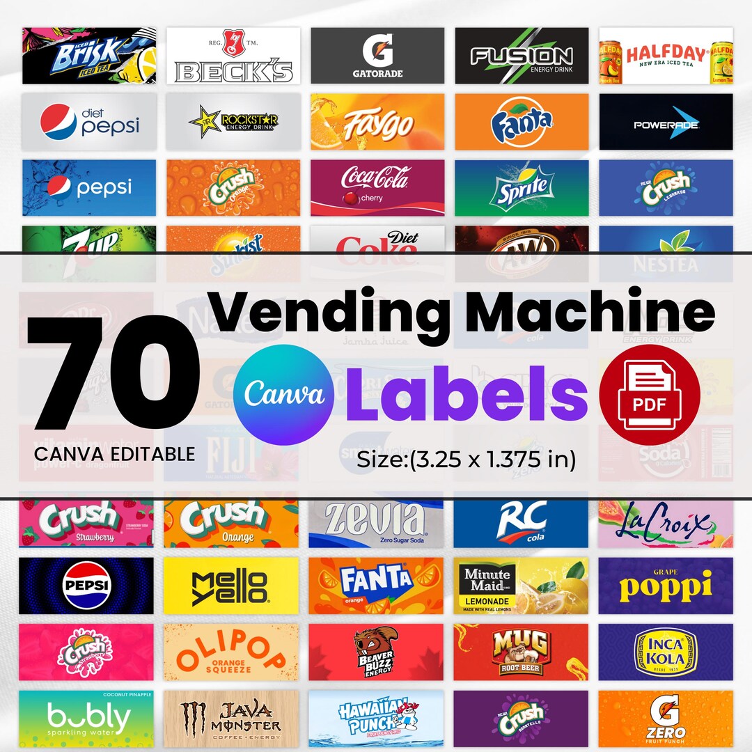 70 Vending Machine Labels, High Quality Labels, Sparkling Water and ...